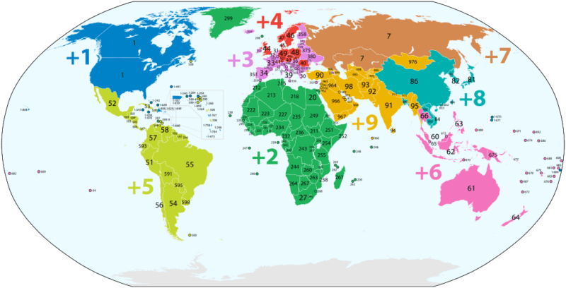 Map of International Telephone Calling & Dialling Codes ...