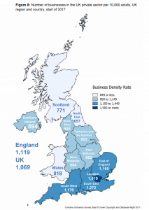 UK Regional Business Density: Number of Businesses Per 10,000 People ...