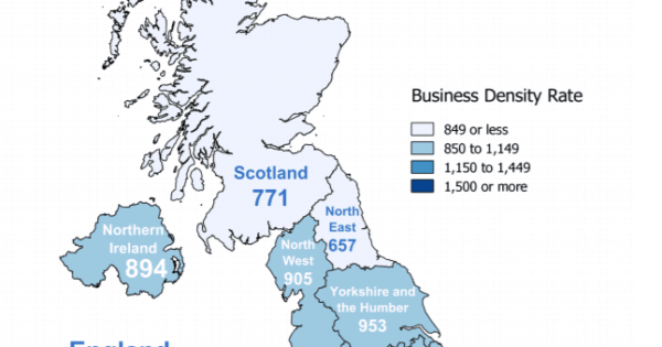 UK Regional Business Density: Number of Businesses Per 10,000 People ...